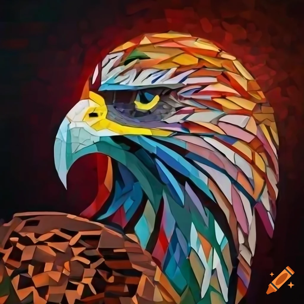 High resolution modern art mosaic geometric colourful eagle on Craiyon