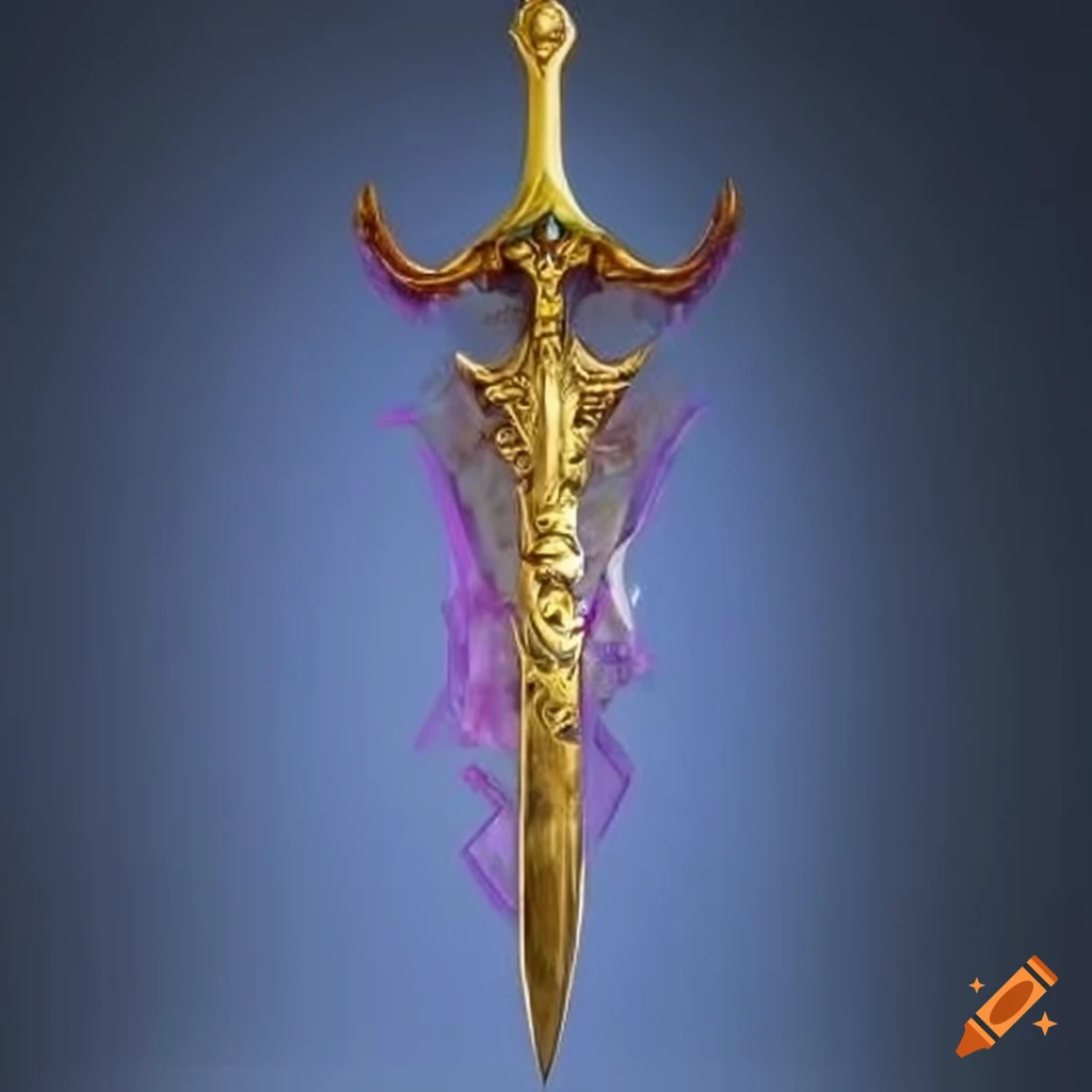 A golden god sword with three gems on Craiyon