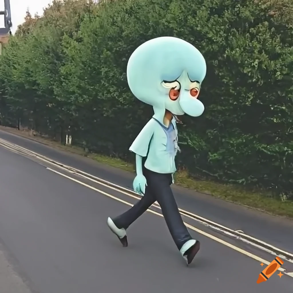 Squidward walking across abbey road