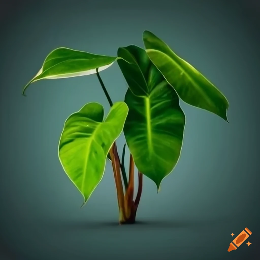 Green foliage of a philodendron plant with diamond-shaped leaves on Craiyon