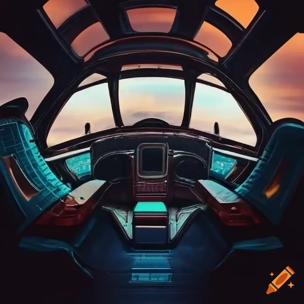 View from the cockpit of a retro-futuristic spaceship winnebago on Craiyon