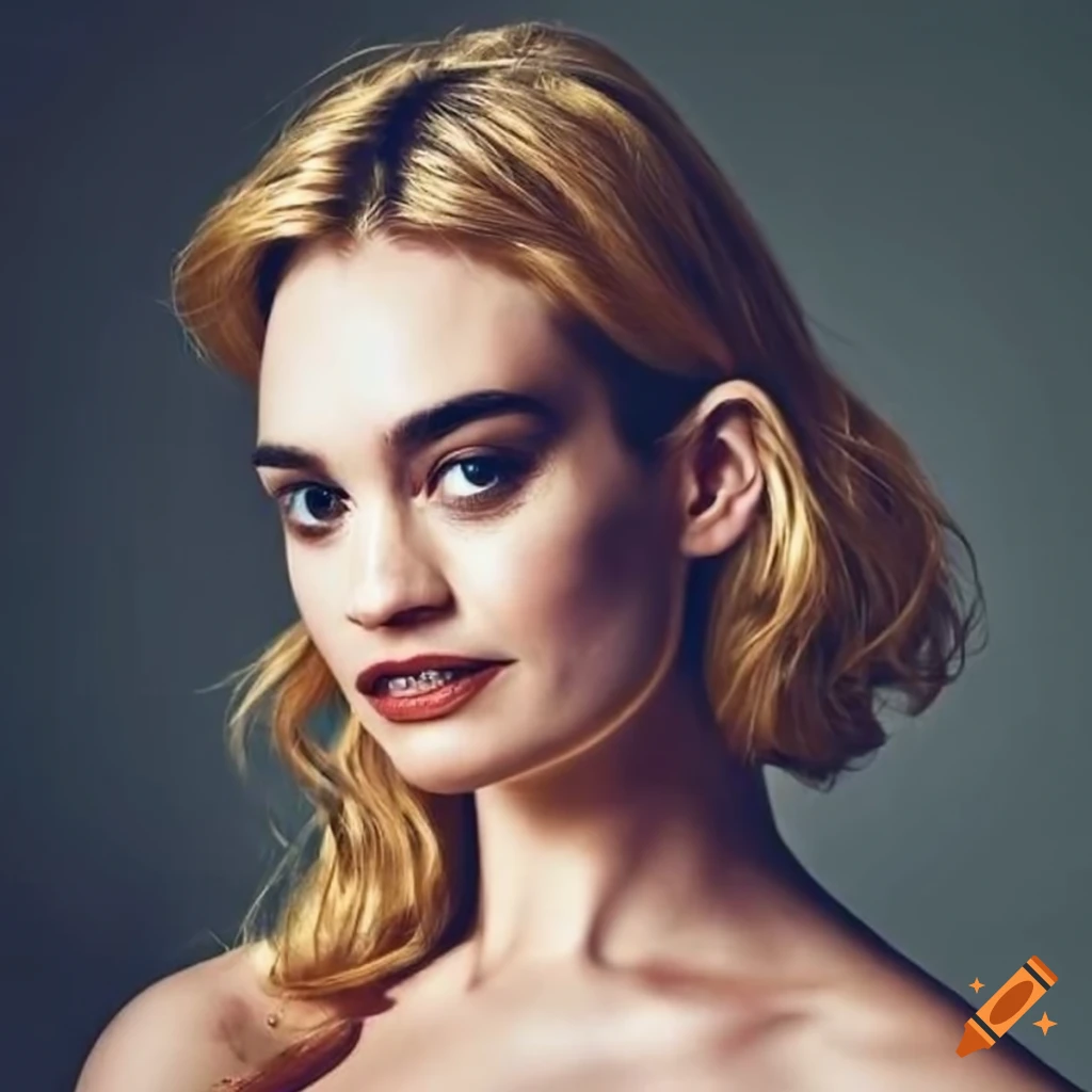 Portrait of actress lily james smiling on Craiyon