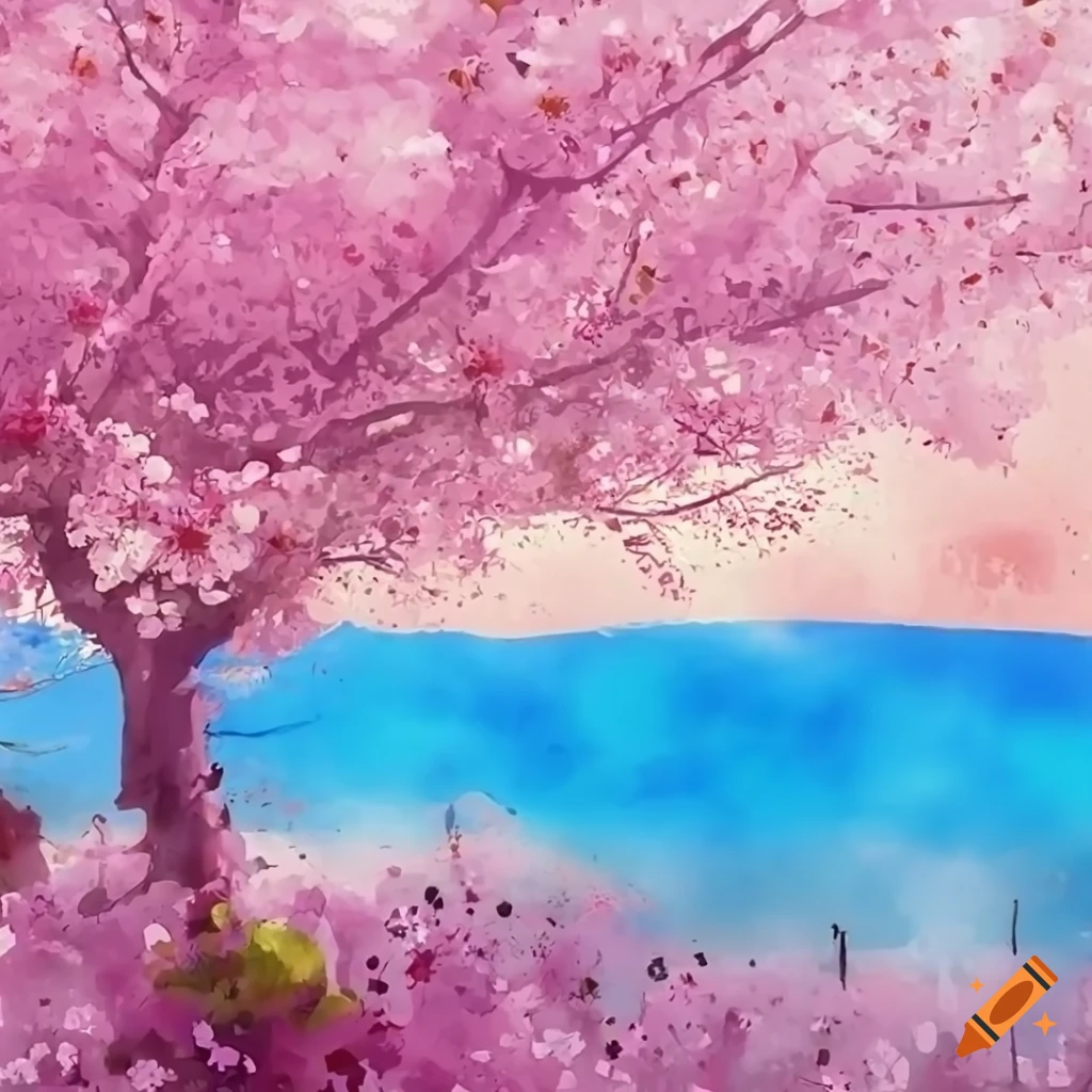 1920x1080px trans flag as a landscape wallpaper with sakura tree on Craiyon