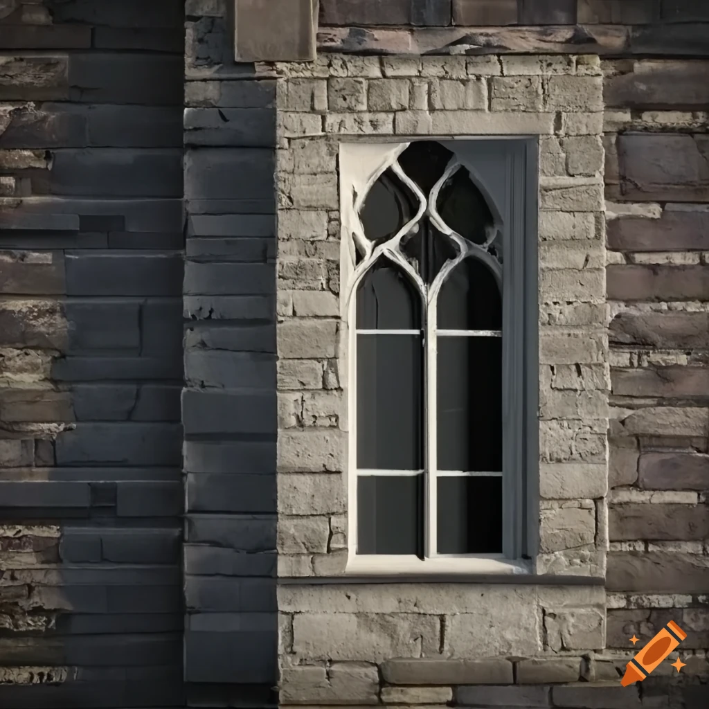 A minimalist gothic window. stone block surround