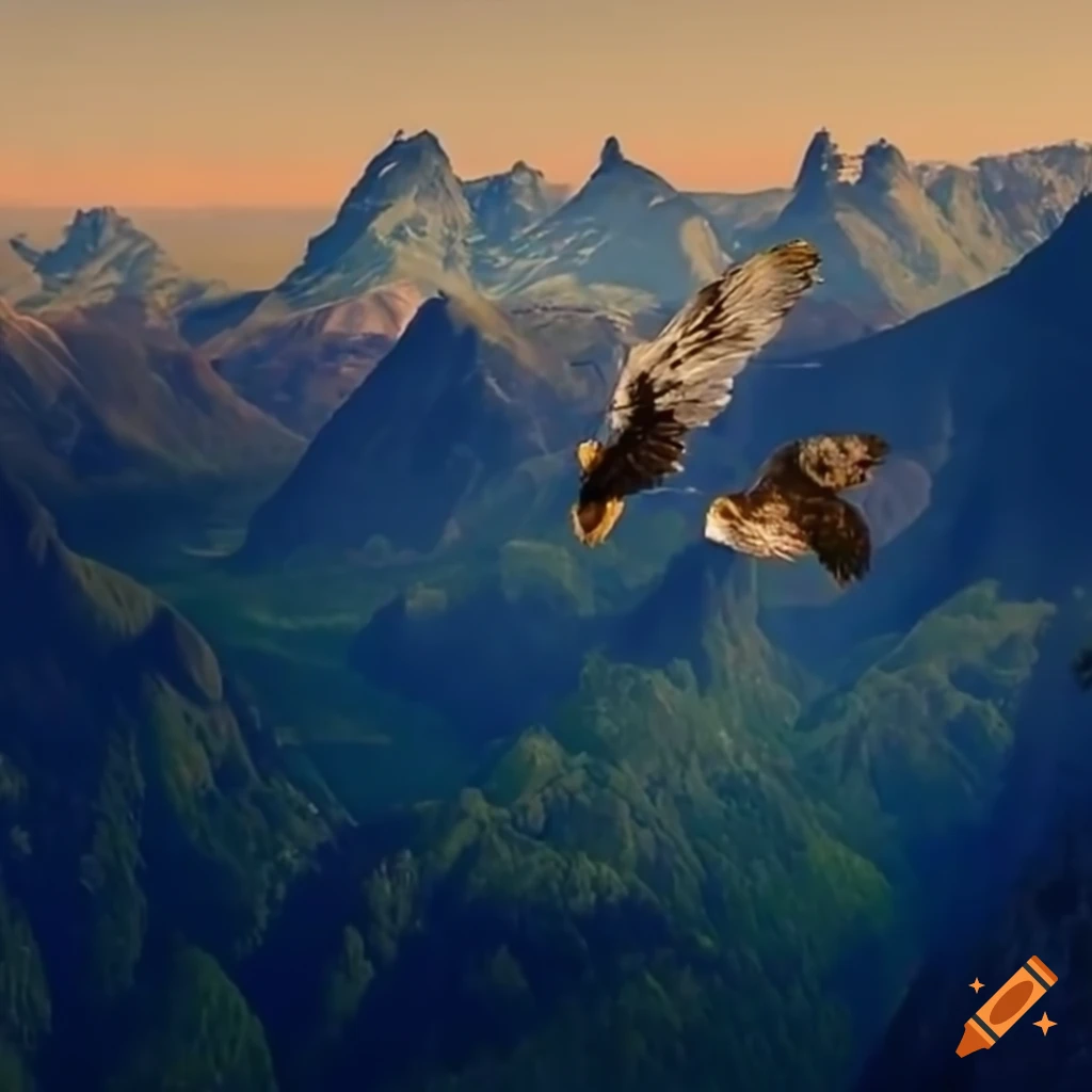 Majestic flying eagles and beautifull mountains on Craiyon