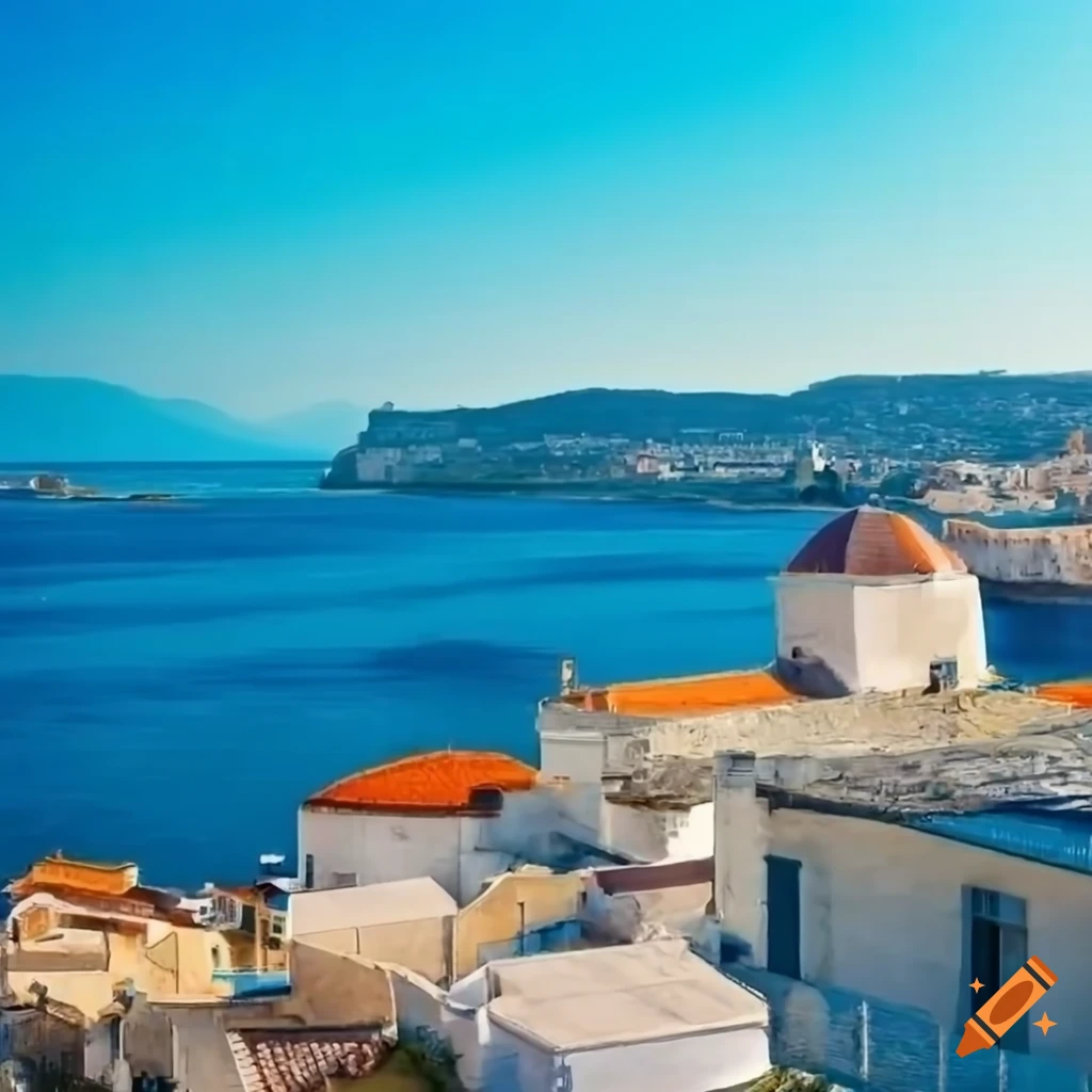 View of the port of pyreus, with greek white buildings, high definition ...