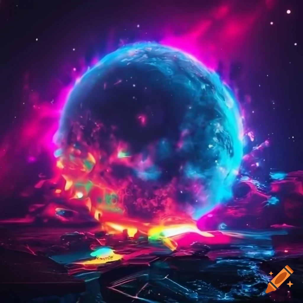 Big bang colorful futuristic universe neon