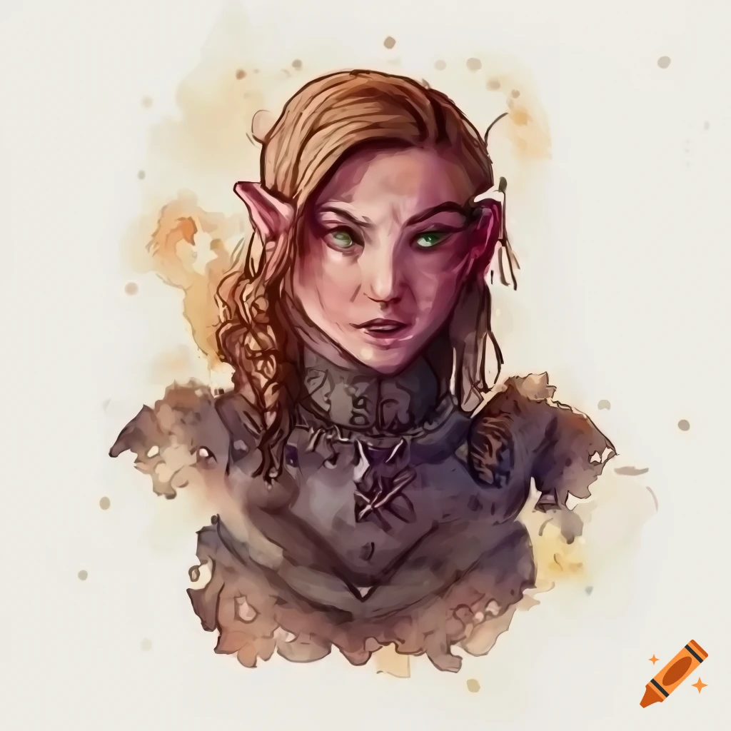 Generate an image of an androgynous half-elf cleric. Their expression ...