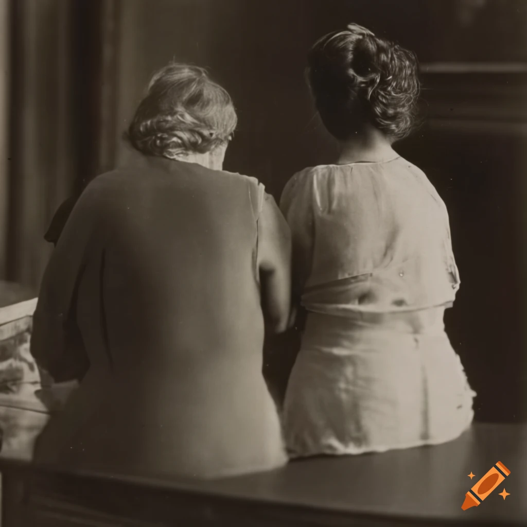 Back view of two women conversing in their home, Germany in 1920s on ...