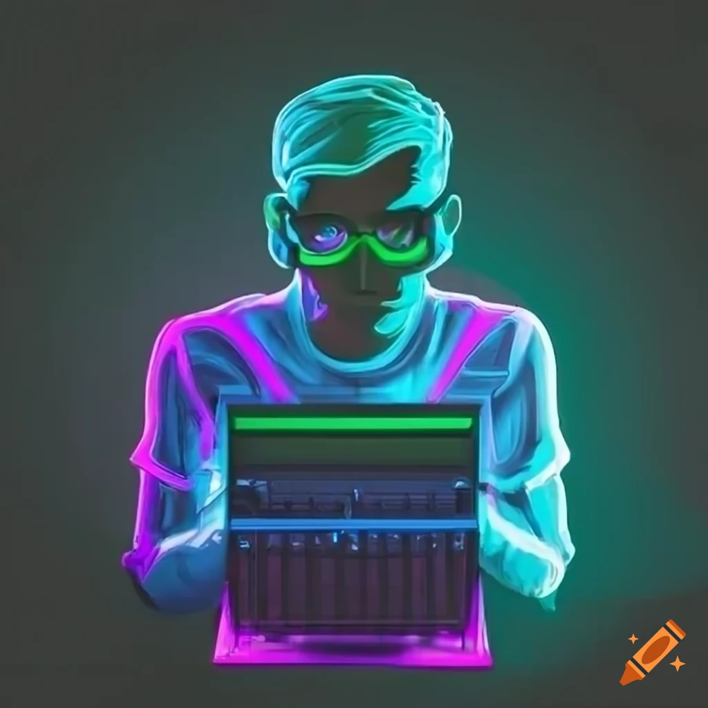 Technology man logo neon color on Craiyon