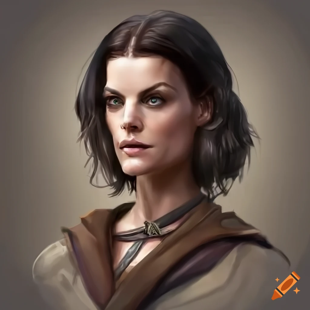 Jaimie alexander as serious dnd female ranger, poncho, brown hair ...