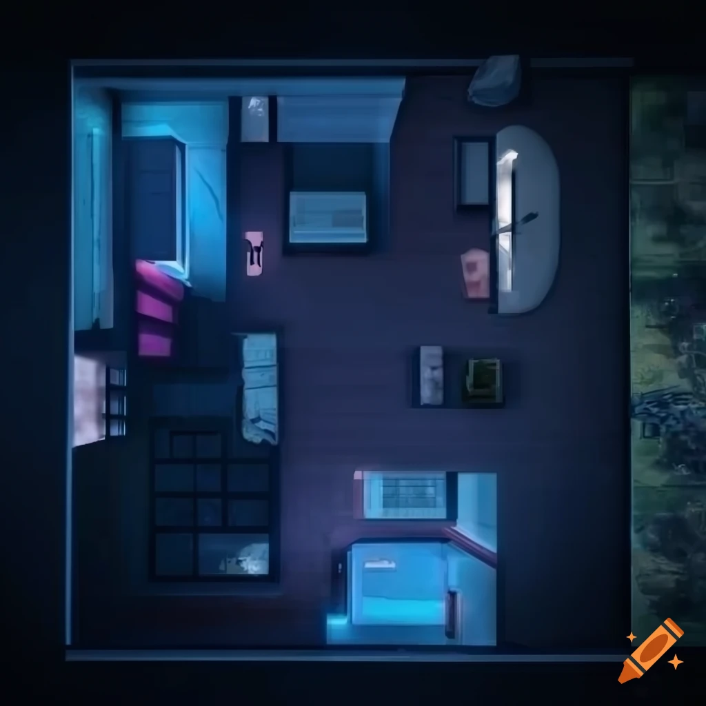 Top down view 2d battlemap of modern house with kitche, bedroom and ...