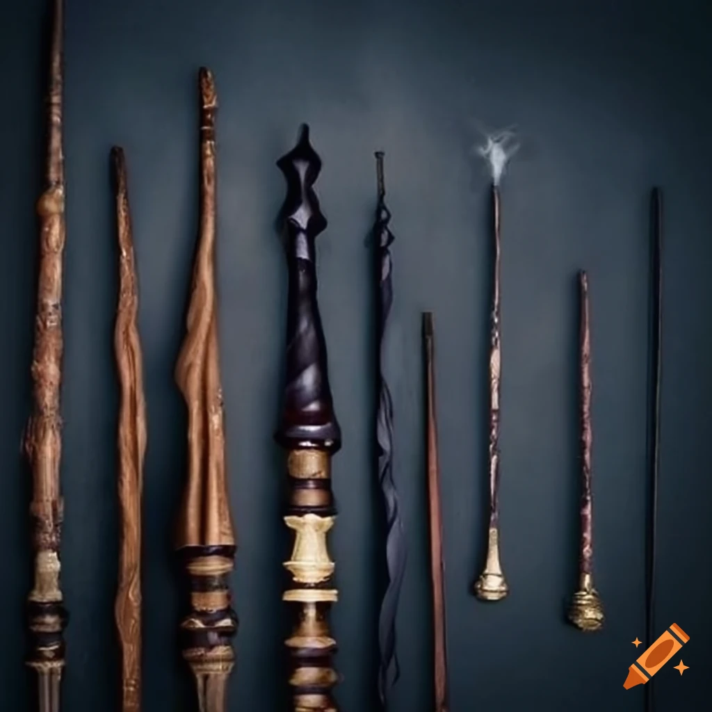 Collection of wands in the style of harry potter on Craiyon