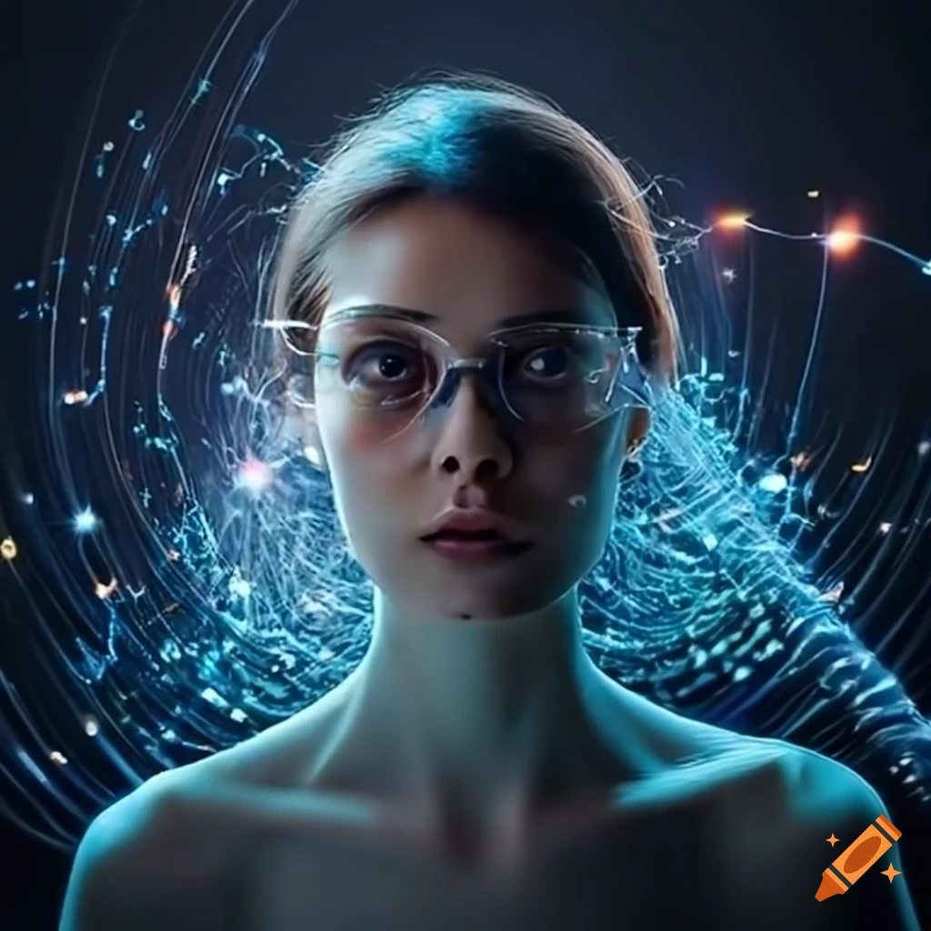 A brilliant female scientist examines a diagram of gravitational forces