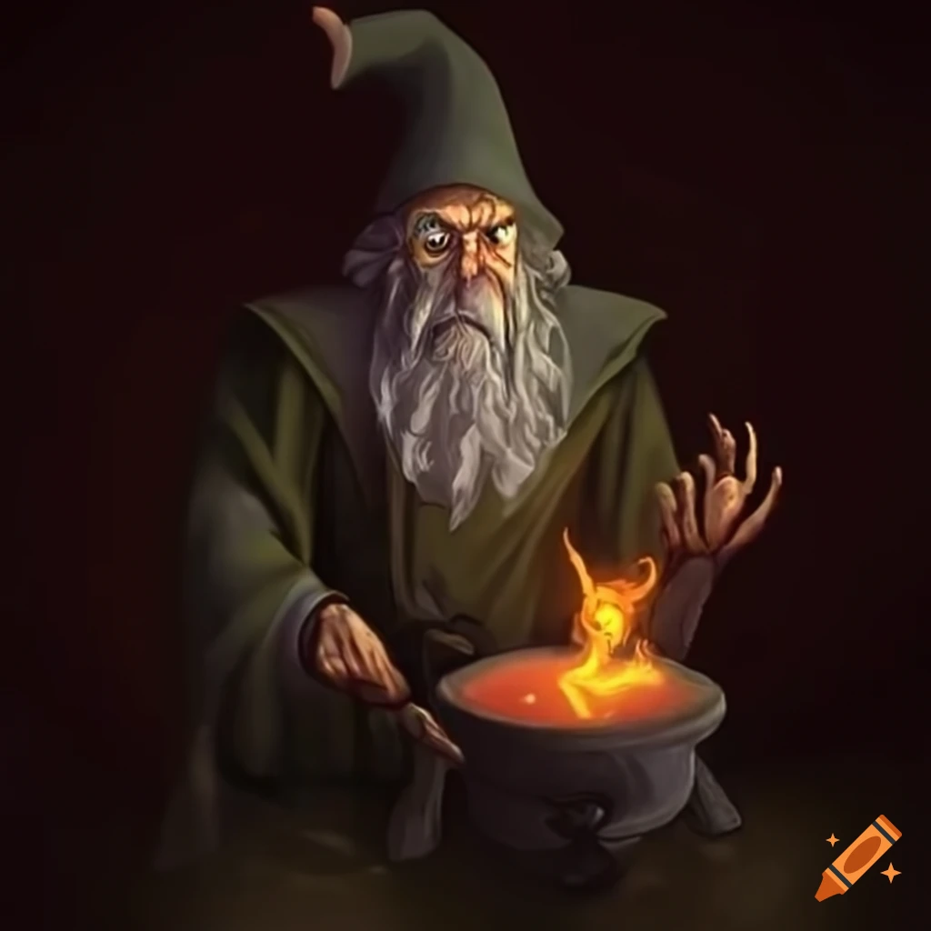 A wizard in front of his cauldron on Craiyon