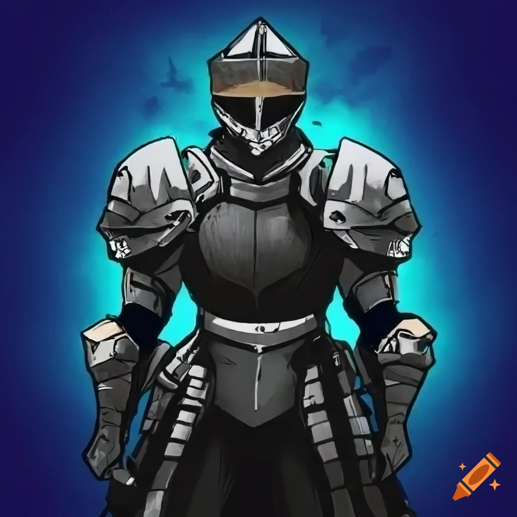 A knight wearing black armor and half helmet, manga, manga, color ...