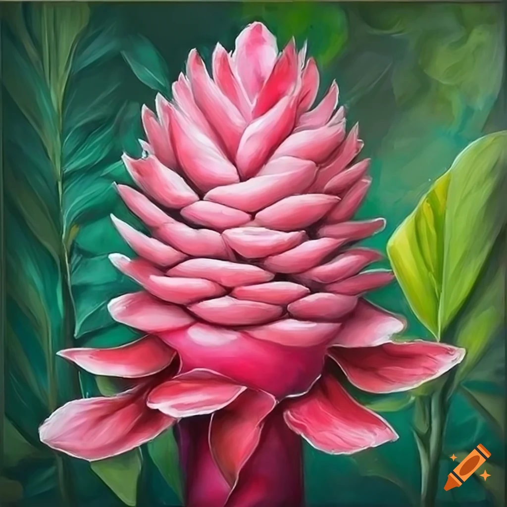 Pink ginger flower hyper detailed and realistic oil painting