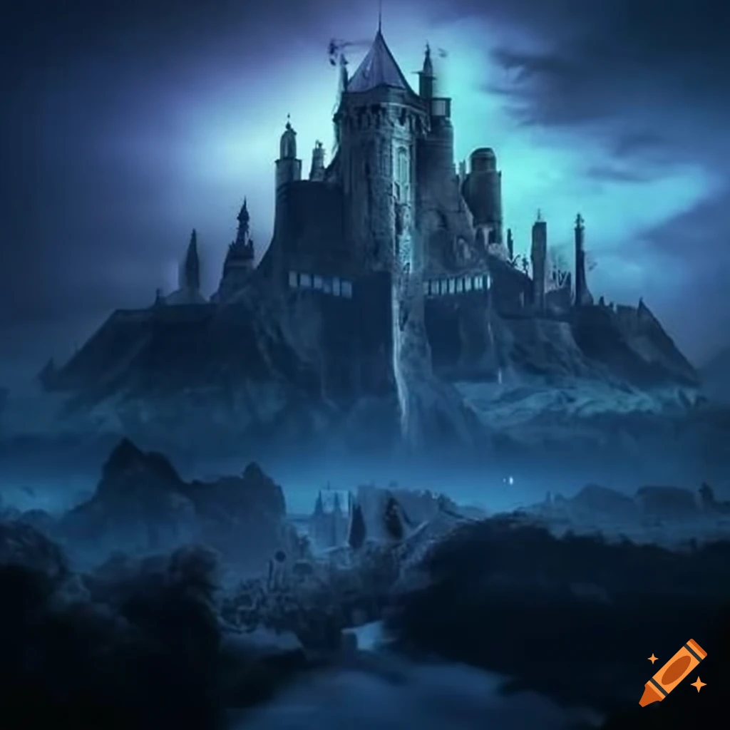 A magical castle of light across from a castle of darkness