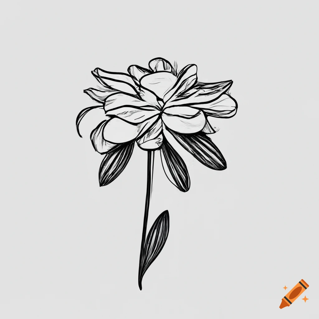 Hand drawn creative wildflower design, side profile, simple ...