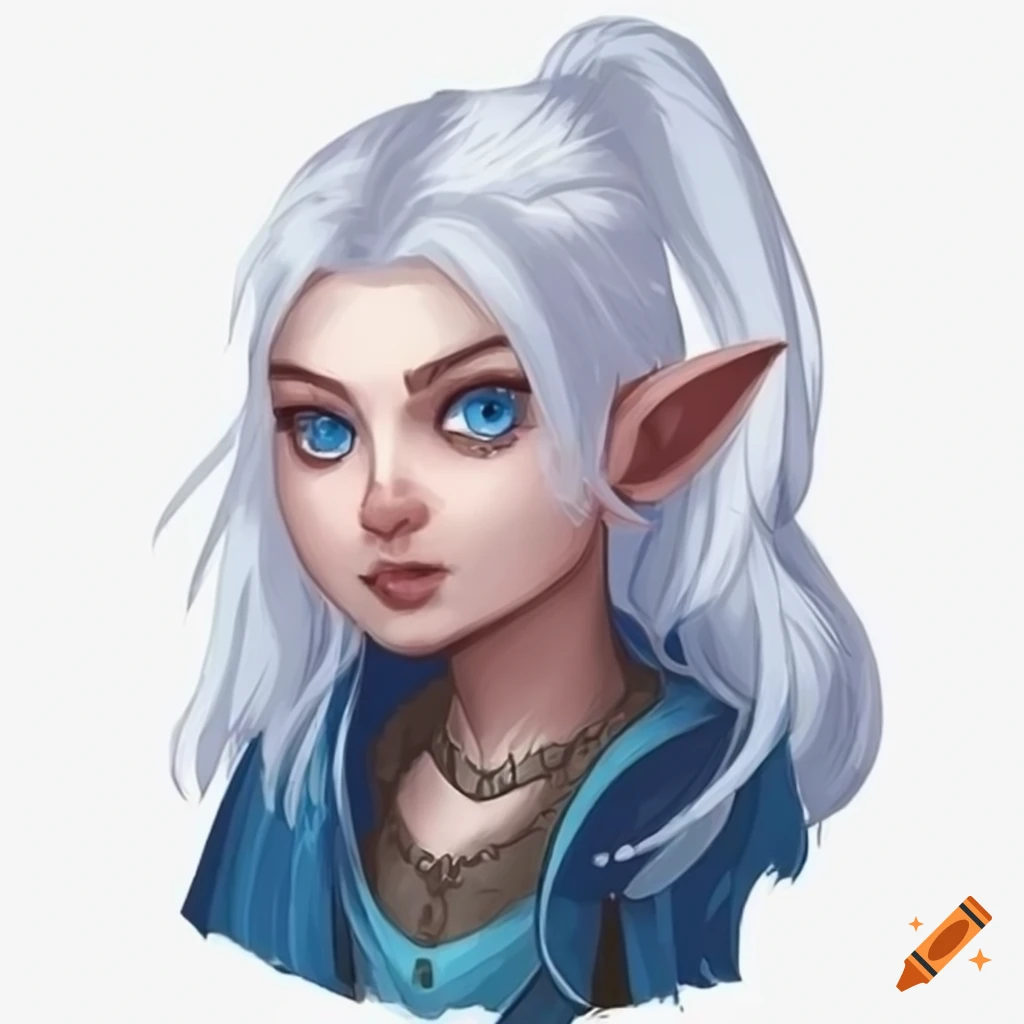 Dnd pretty gnome, blue eyes, white hair on Craiyon