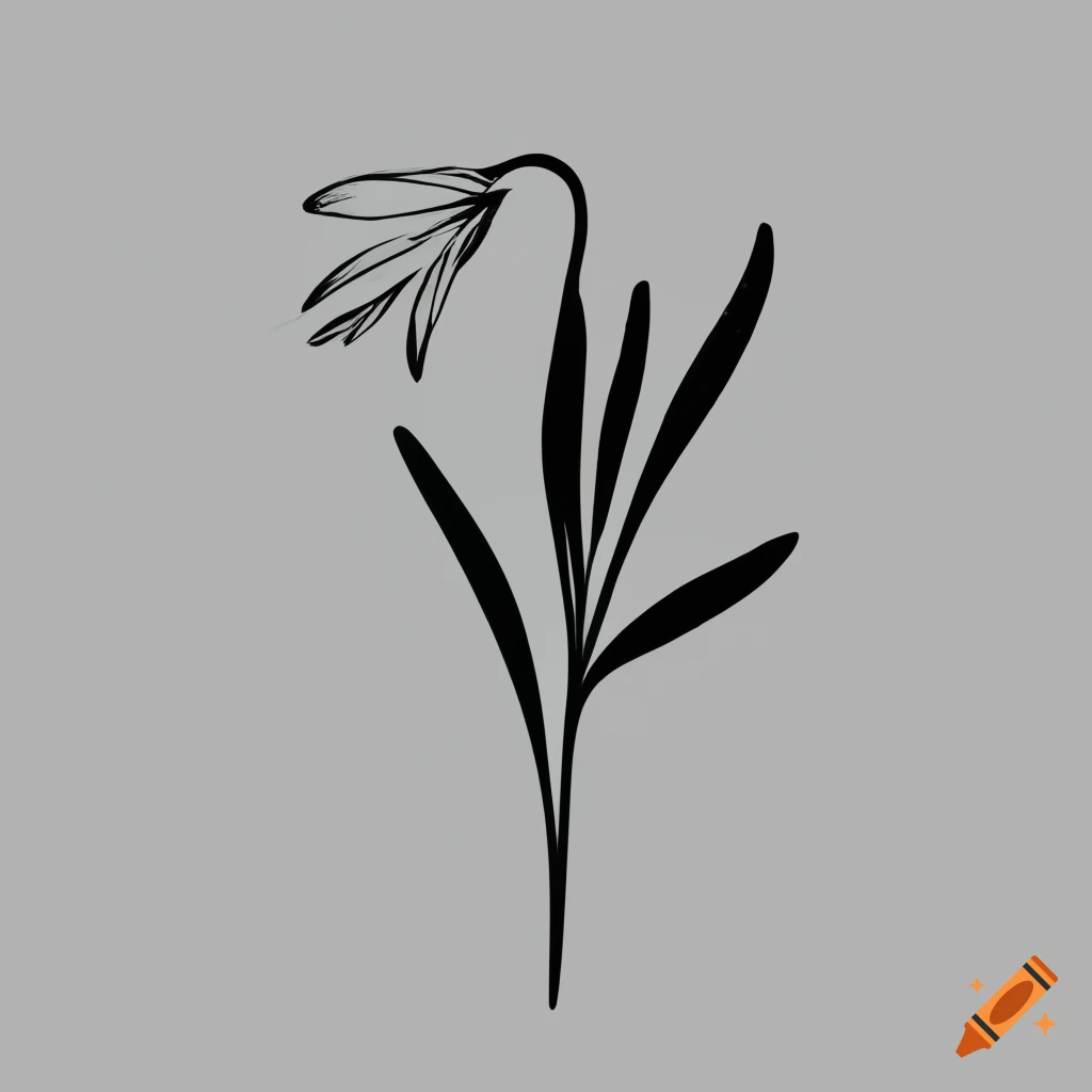 Hand drawn creative wildflower design, side profile, simple ...