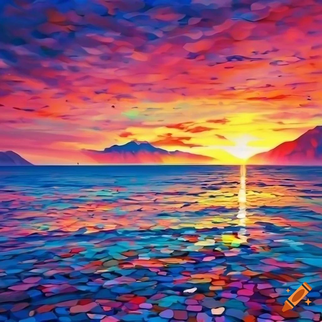 High resolution modern art mosaic geometric colourful enchanted sunset ...