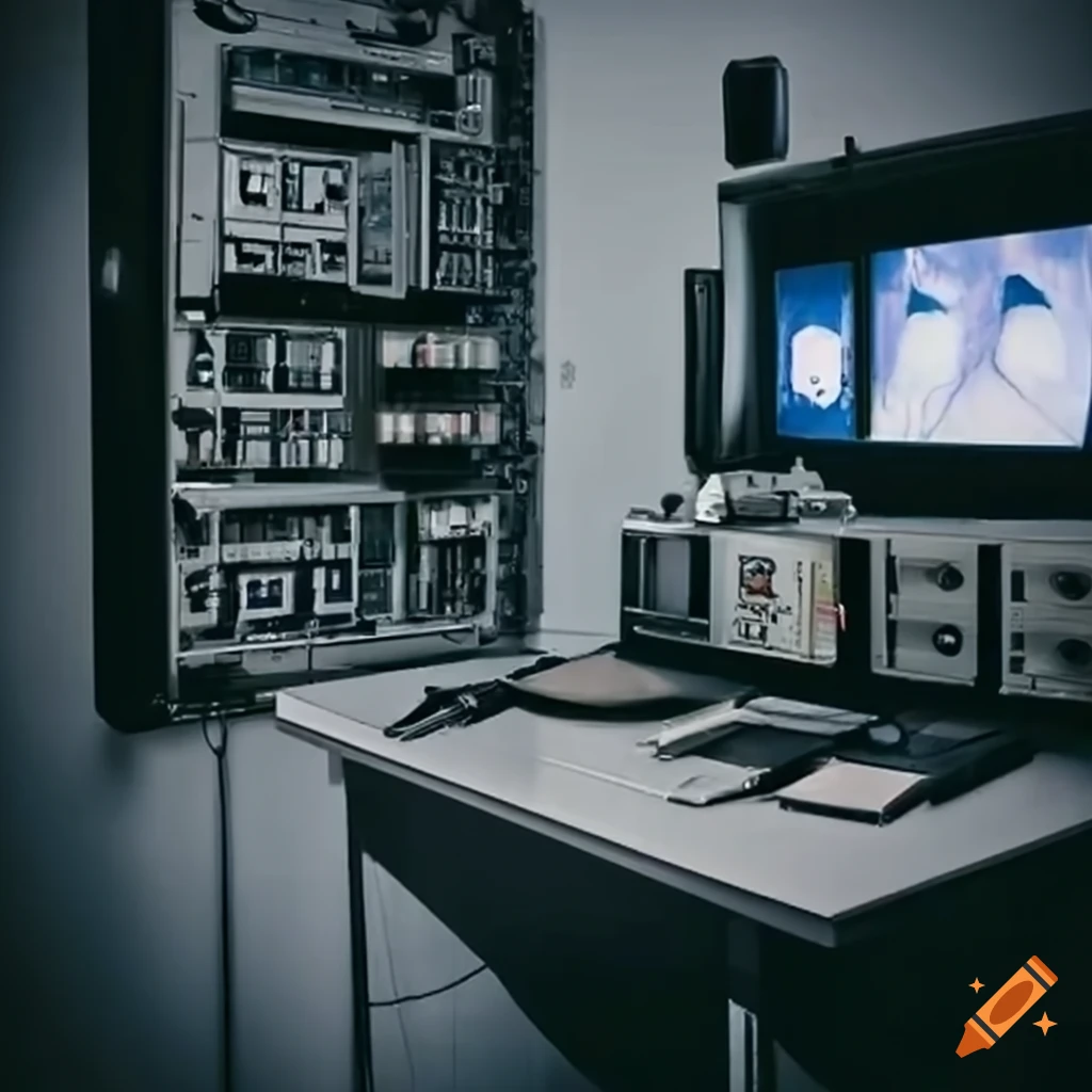 A security room with circuit television monitoring systems and 10 ...