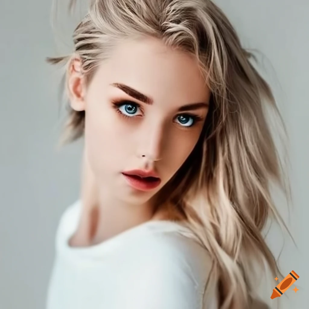 Female White Top White Jeans Blonde