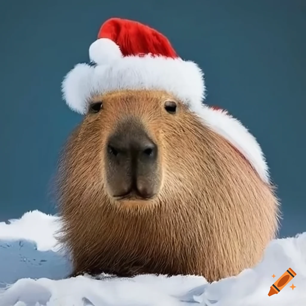 Capibara con un gorro de navidad en su cabeza on Craiyon