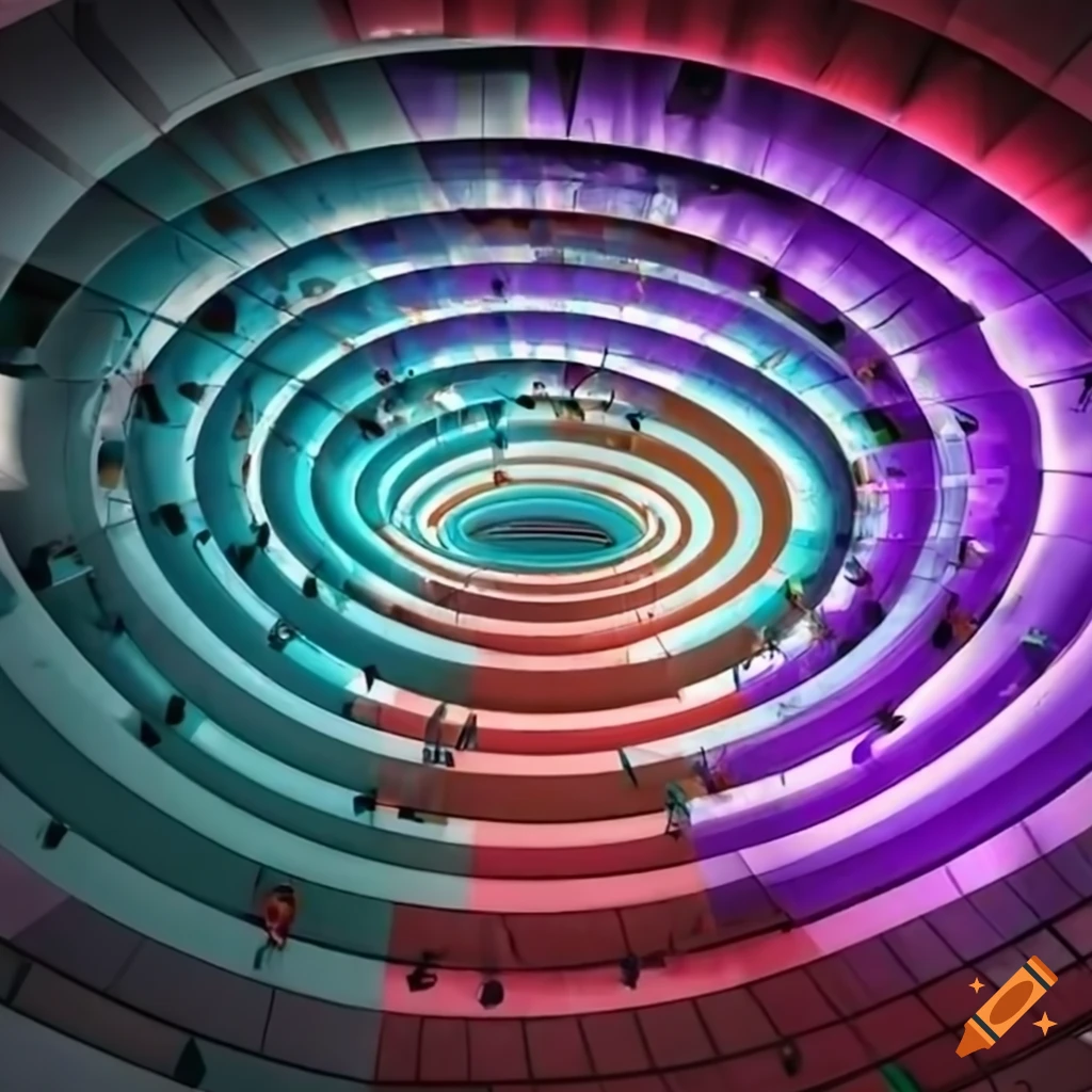 Futuristic library with a colored circle in the center on Craiyon