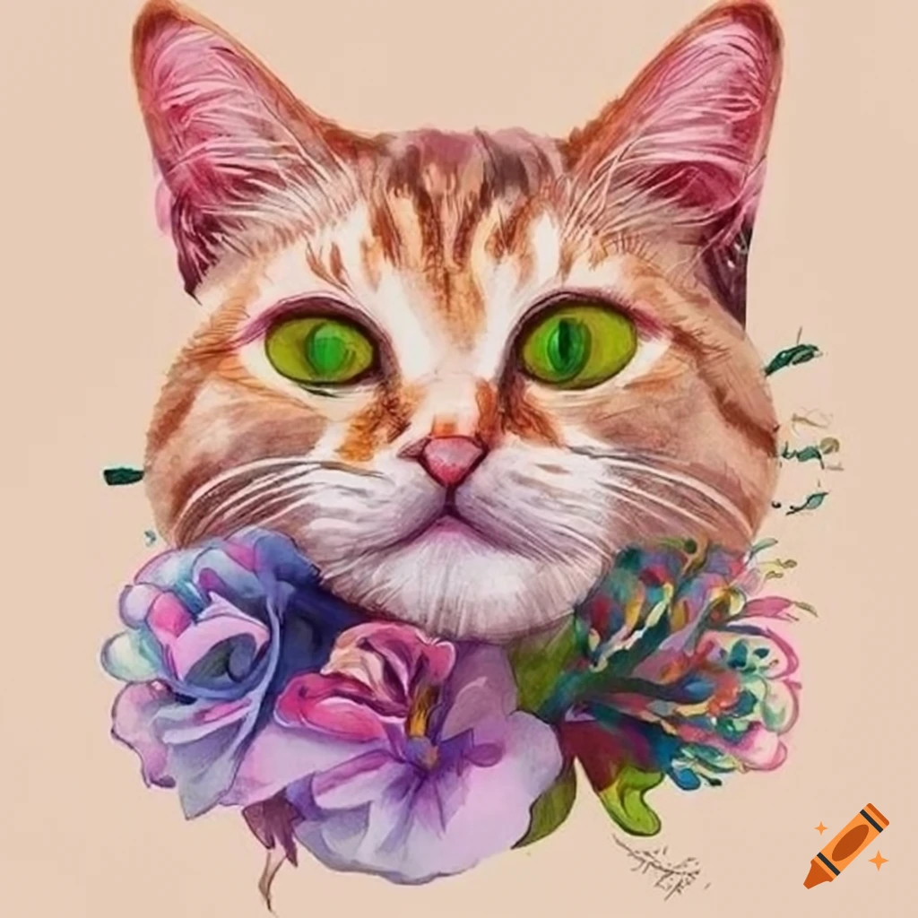 Detailed drawing cat flower
