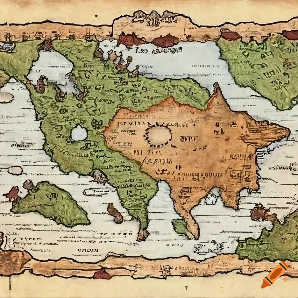 Fantasy map of a primal continent, inhabited by tribal people on Craiyon