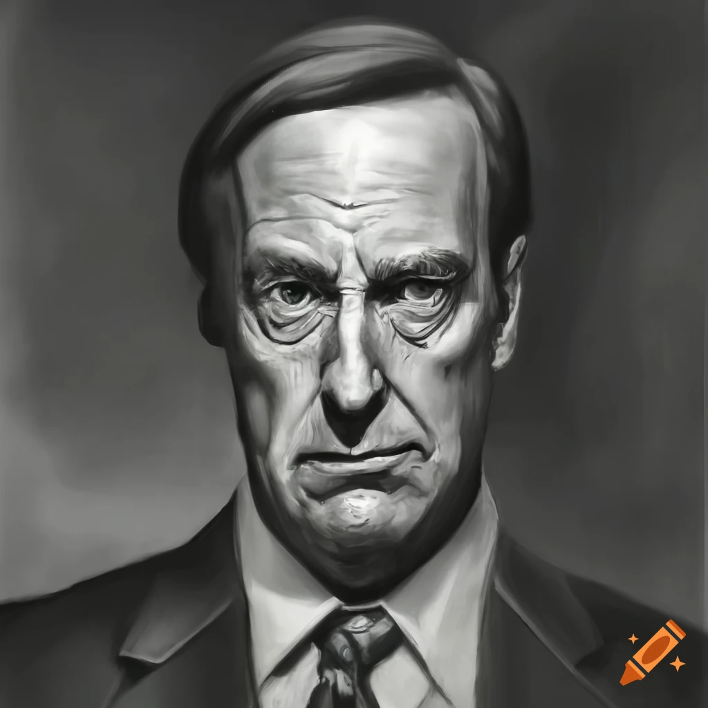Charcoal portrait of saul goodman, realism, black and white