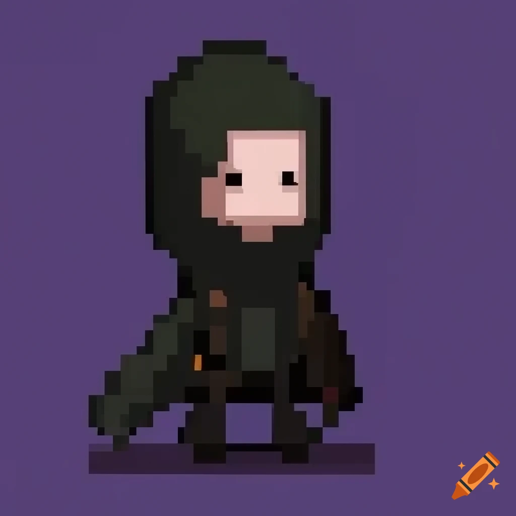 Pixel art shadow person wearing a tattered cloak, sprite, 16 bit on Craiyon