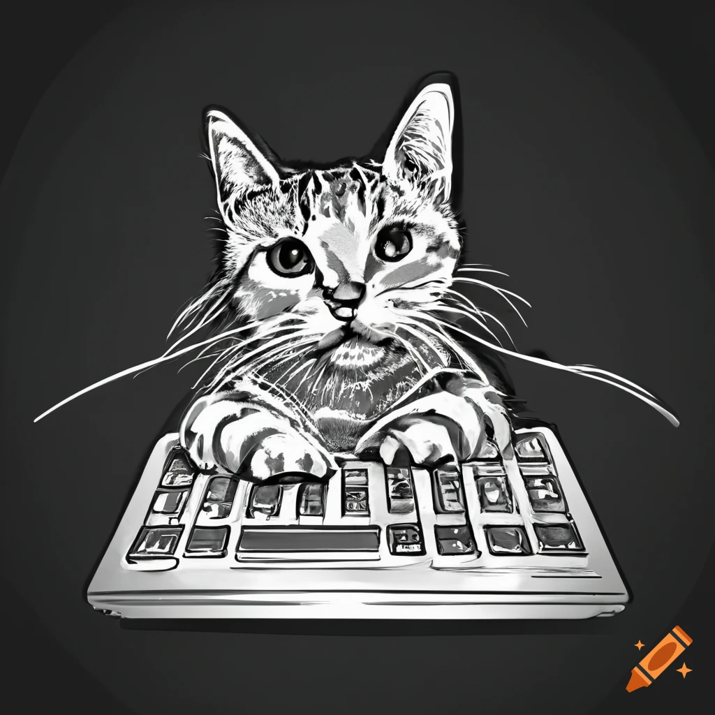 A curious red tabby cat laying on a keyboard on black background