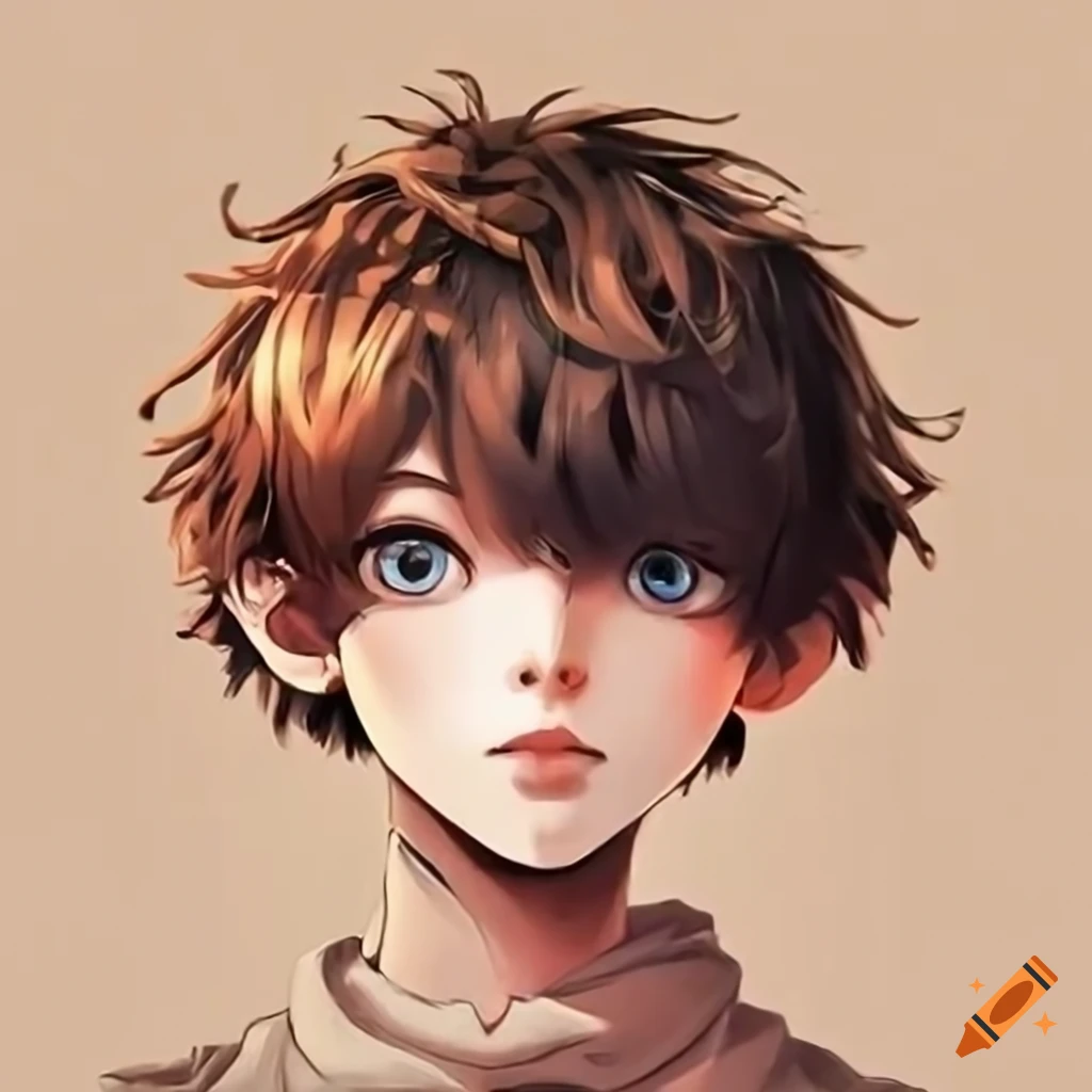 Garçon D'anime Aux Cheveux Bruns Et Aux Yeux Gris