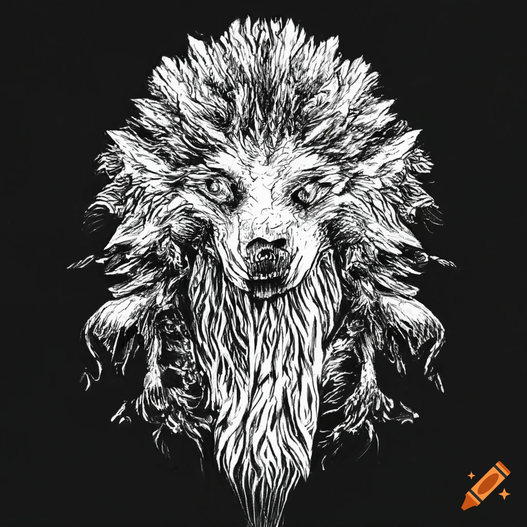 The Wolf Howling At Moon Sketch