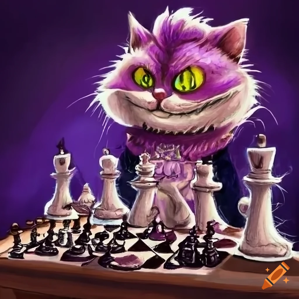 Cheshire cat playing chess