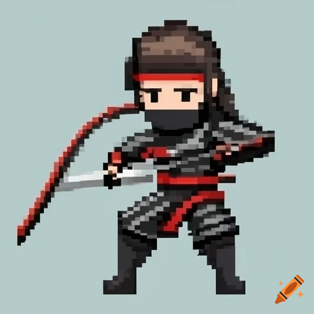 Cute cute pixel art human warrior boy 20x20 sideways ninja samurai with ...