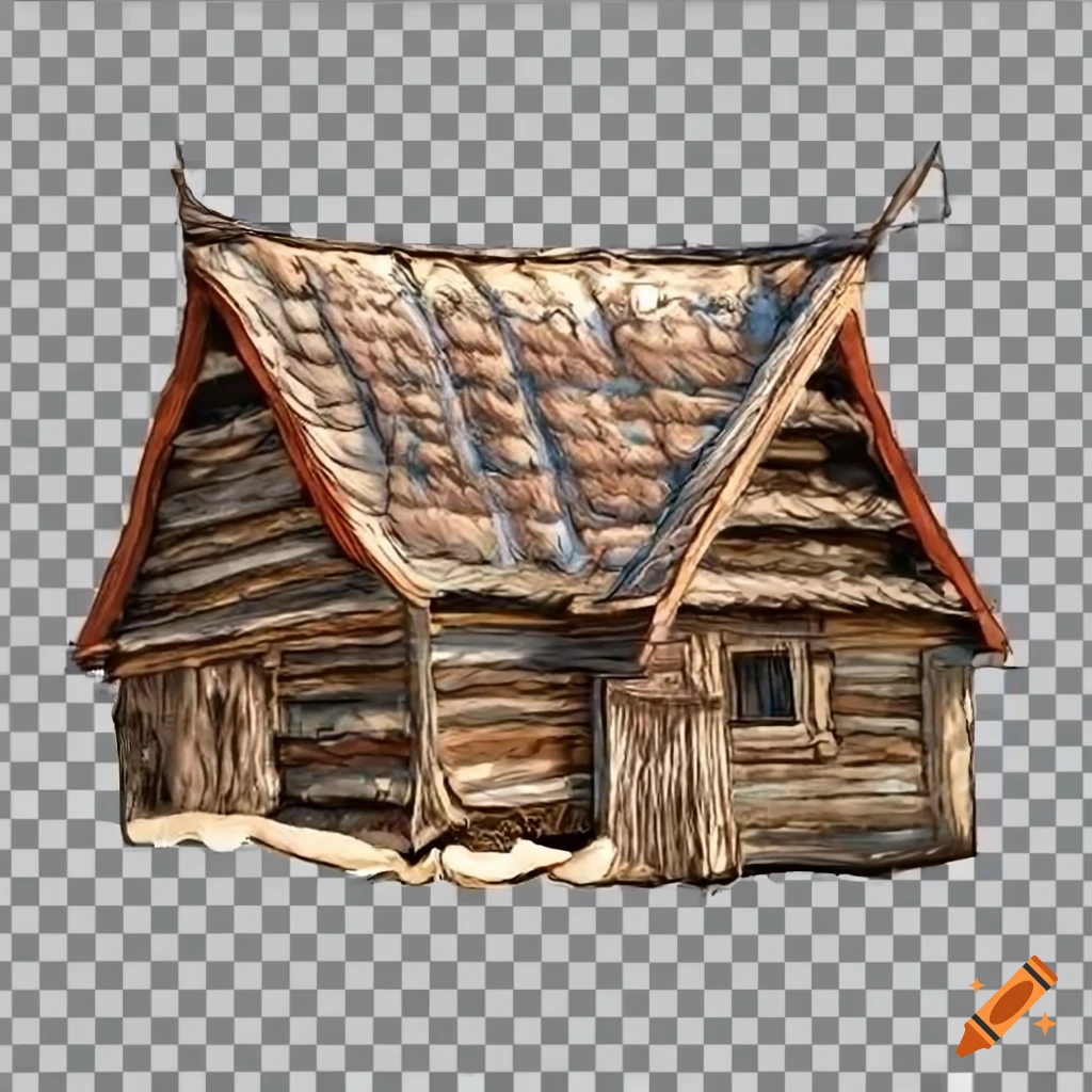 2d ancient russian hut side view on transparent background