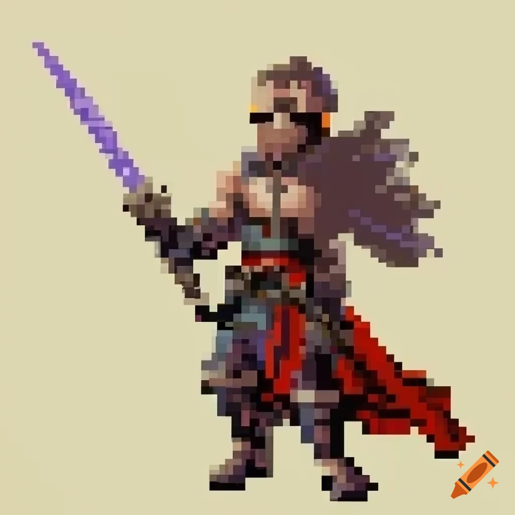 Video game sprite of a warrior character wielding a sword, pixel art on ...