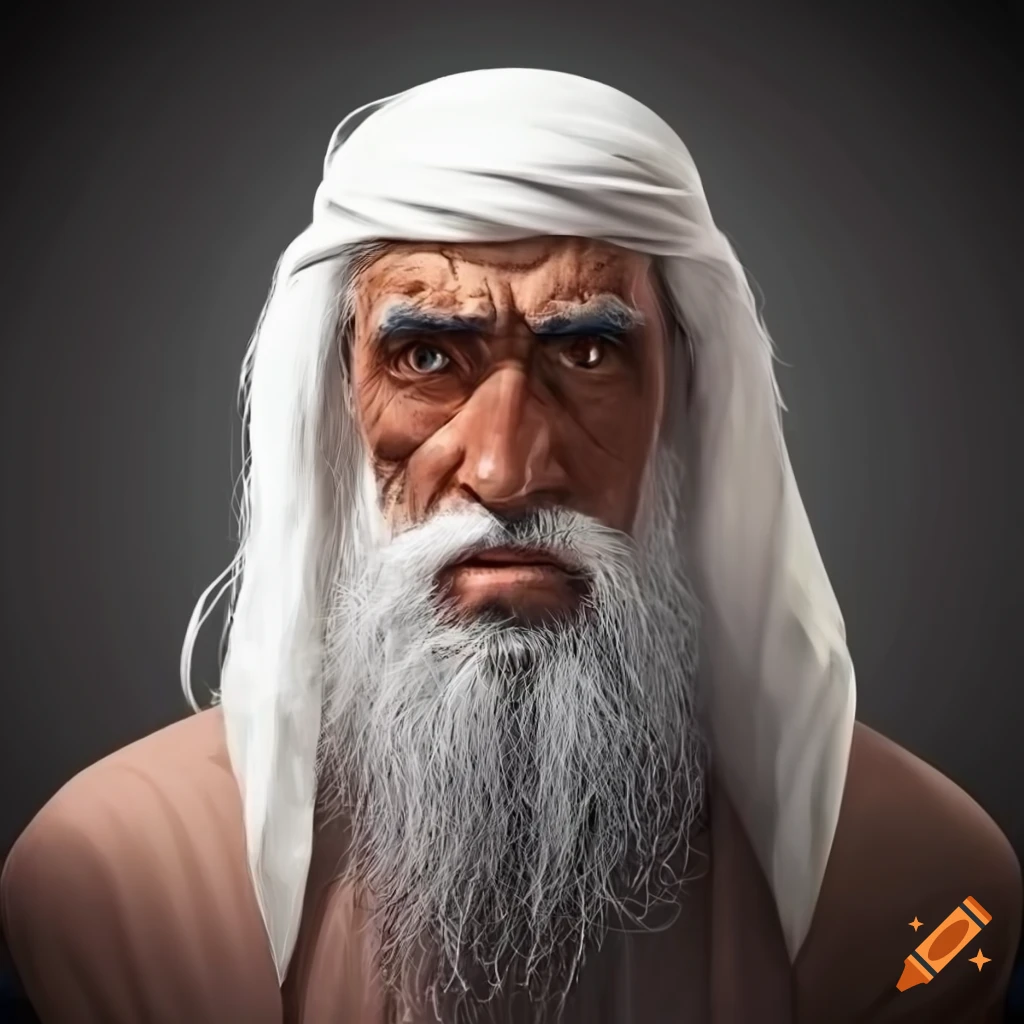 Old arabian man with white hair and beard on Craiyon