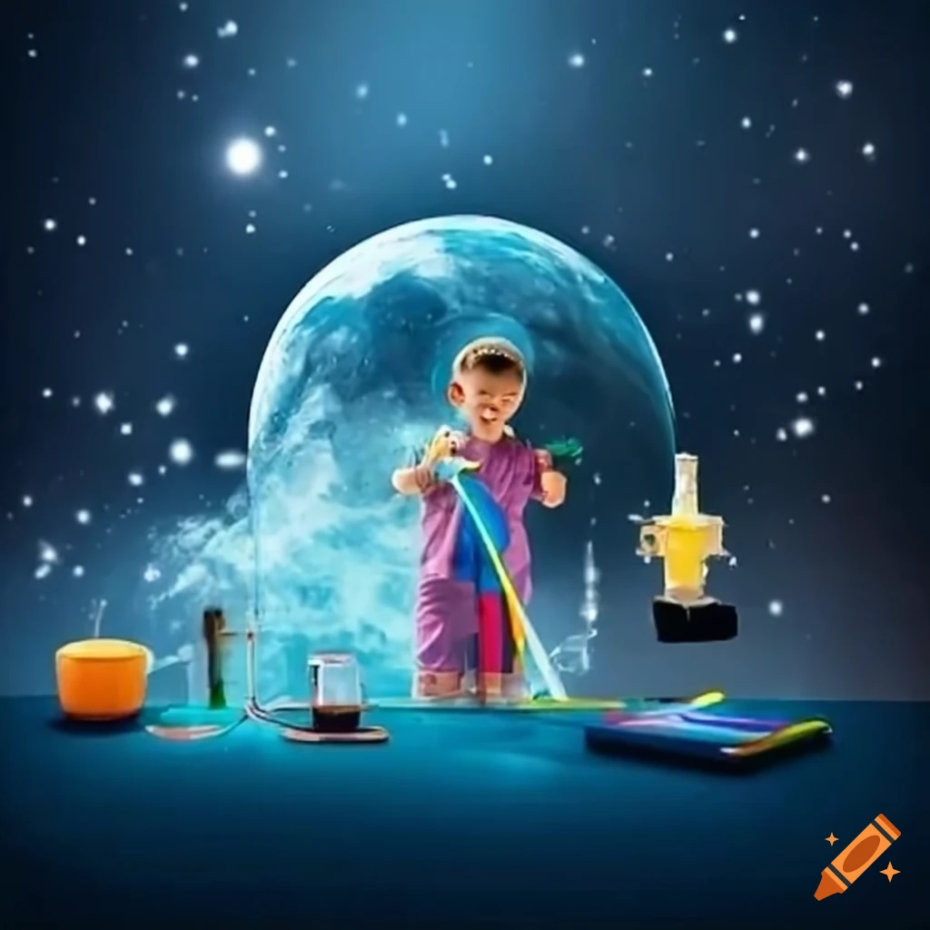 Children studying space science with experiments on Craiyon