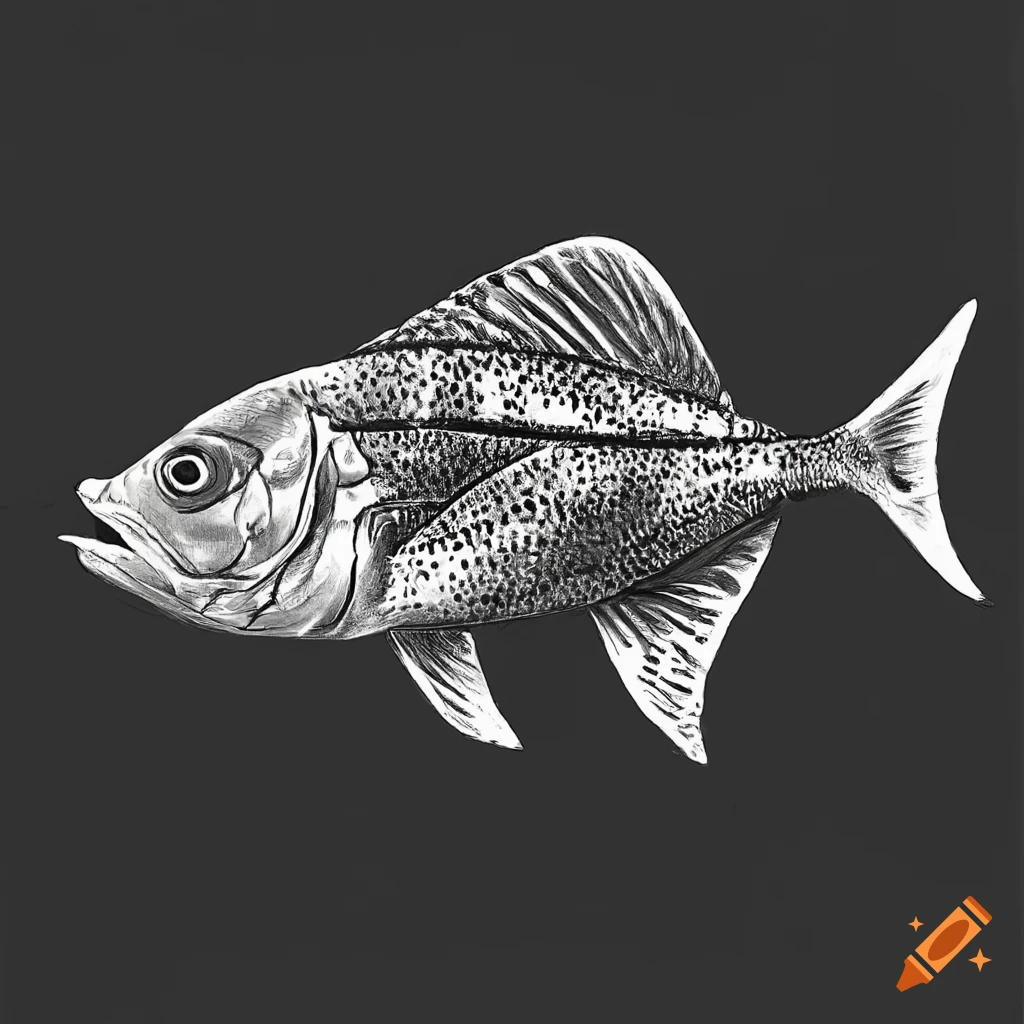 Drawing b&w mangrove jack fish