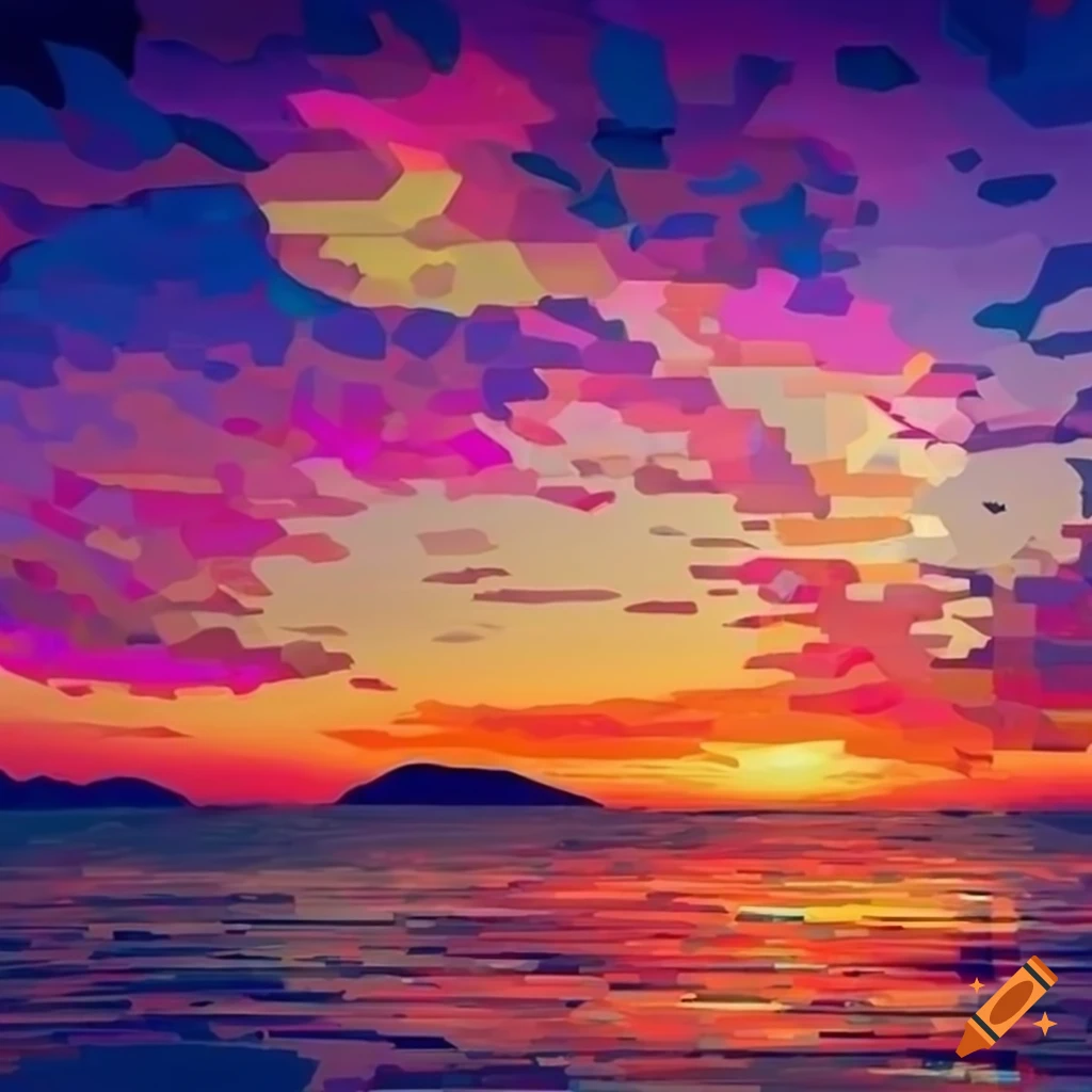 High resolution modern art mosaic geometric colourful gracious sunset ...