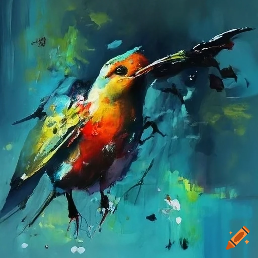 Cycling bird, painting by håkon gullvåg on Craiyon