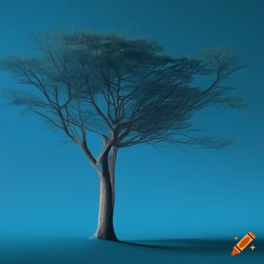 Narrow tree with blue landscape minimalist illustration on Craiyon
