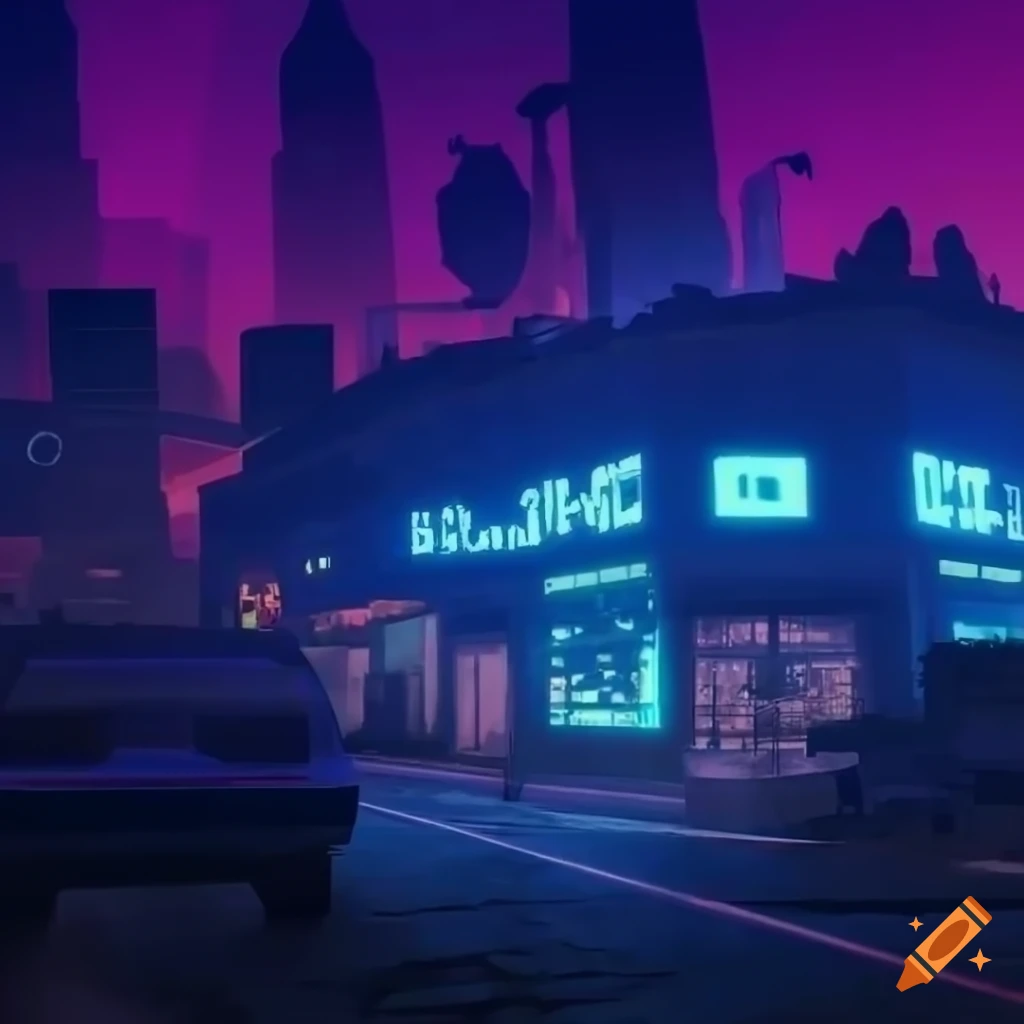 The map of gta 5 at night in the style of neon