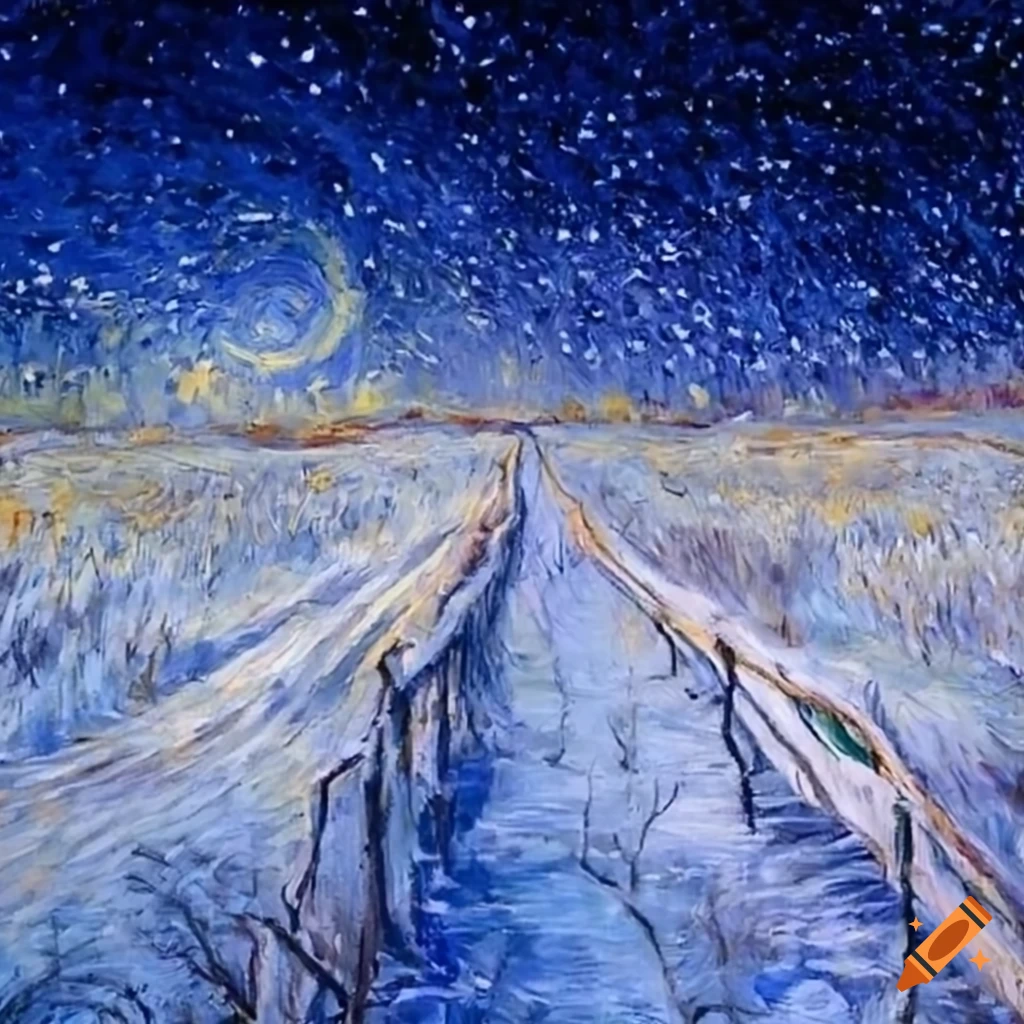 A winter dance in a snowy prairies, inspired by van gogh on Craiyon