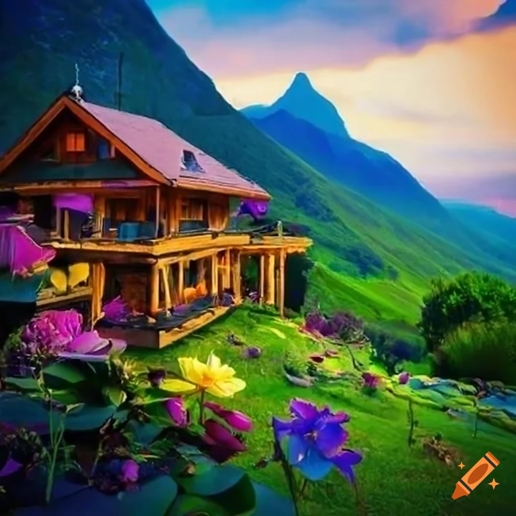 Luxury wood and stone house with ,balcony on the top of a mountain in a ...